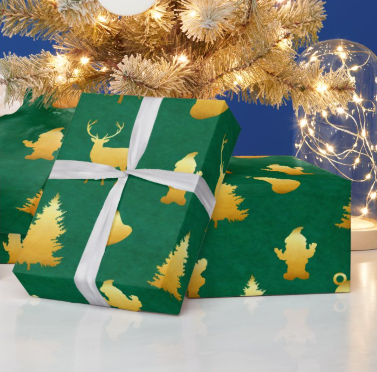 Gold Foil Santa Faux Green Wrapping Paper - Buddhans Boutique